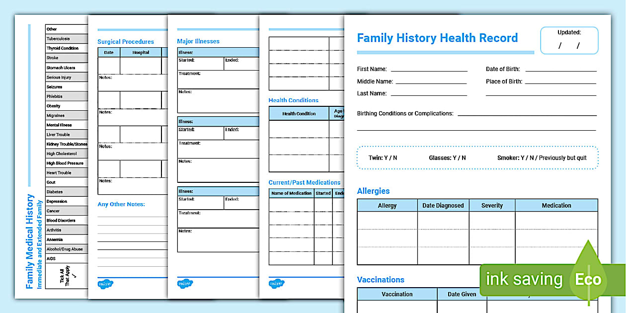 Family History Health Records (teacher made) - Twinkl