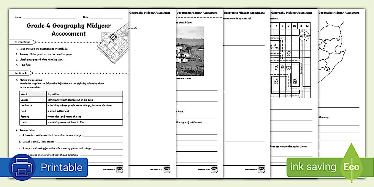 Grade 4 Geography Assessment Mid-Year Test - Twinkl ZA