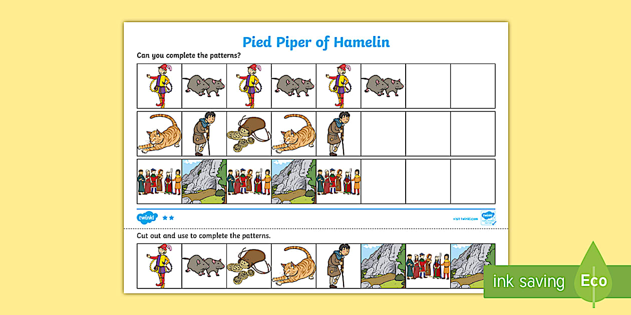 Lower Ability The Pied Piper Complete the Pattern Worksheets