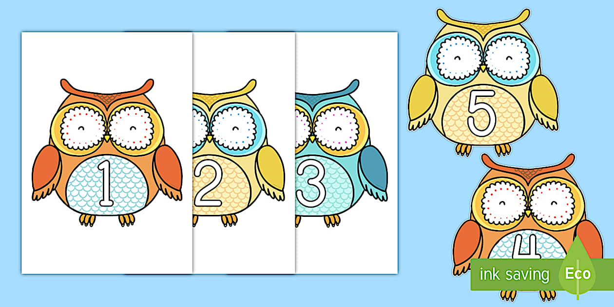 Editable 1-10 on Owls Number Posters (Lehrer gemacht)