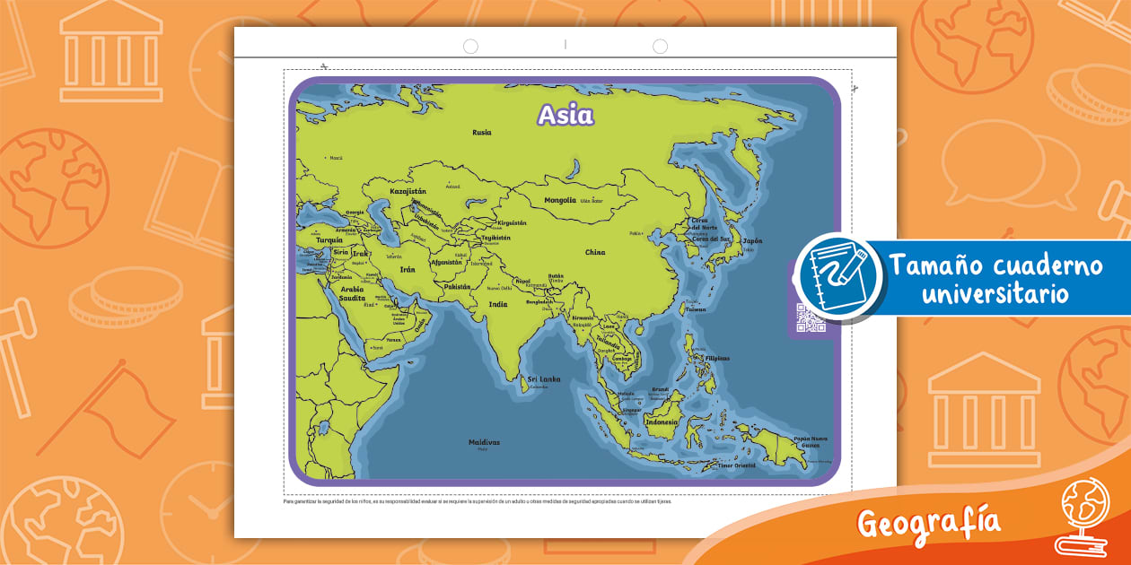 Mapa político de Asia con capitales para imprimir - Twinkl
