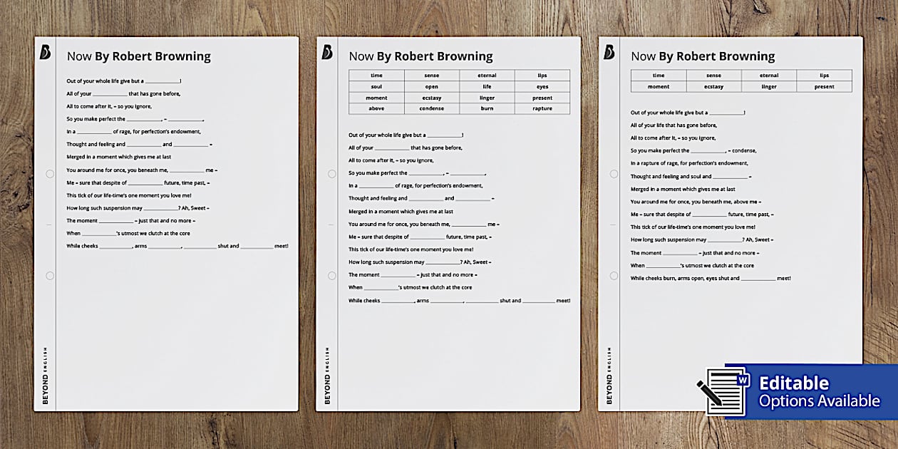 Now Cloze Activity | OCR Poetry | Beyond English - Twinkl