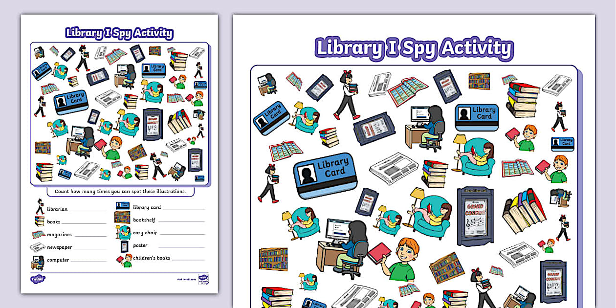 I Spy Library Activity Sheet (teacher made) - Twinkl