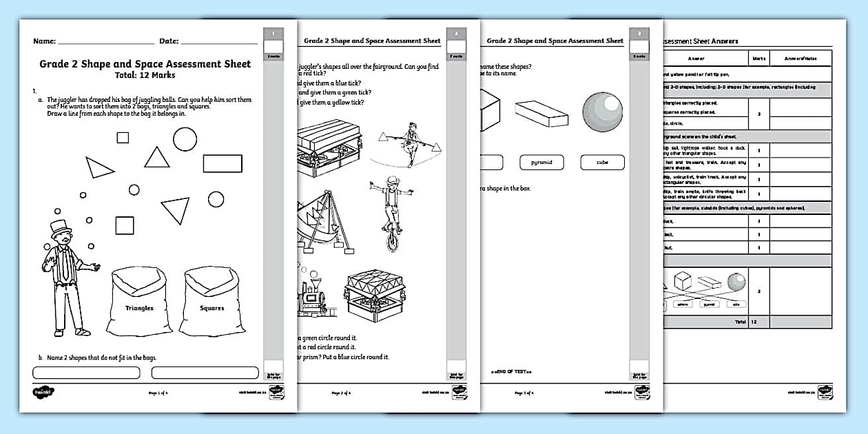 Grade 2: Shape and Space Assessment Sheet (teacher made)