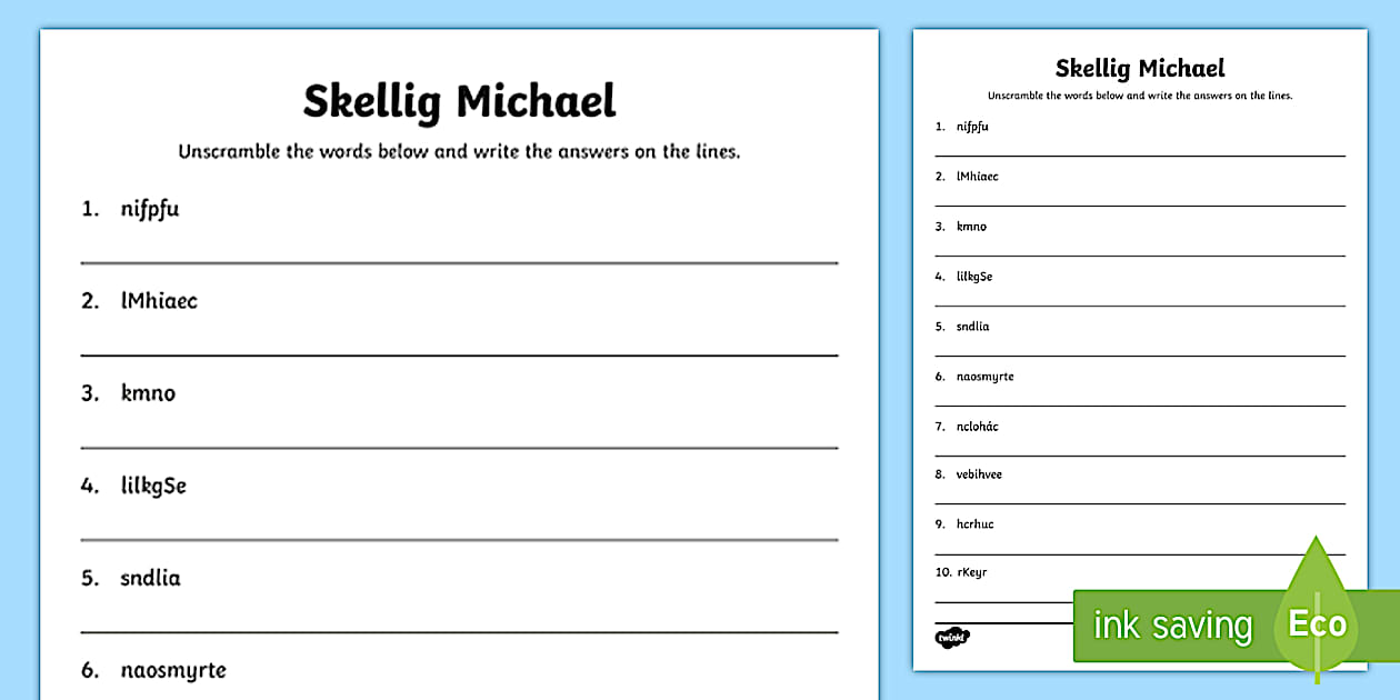 Skellig Michael Word Scramble Activity - ROI - The World Around Us