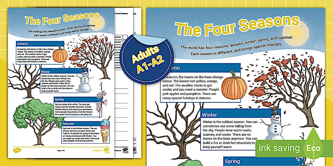 ESL Reading Comprehension: The Four Seasons [Adults, A1-A2]