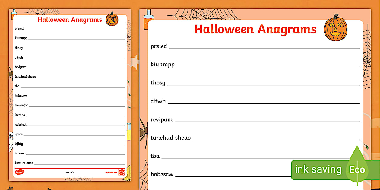 Halloween Anagrams Worksheet - Primary Resource - Twinkl