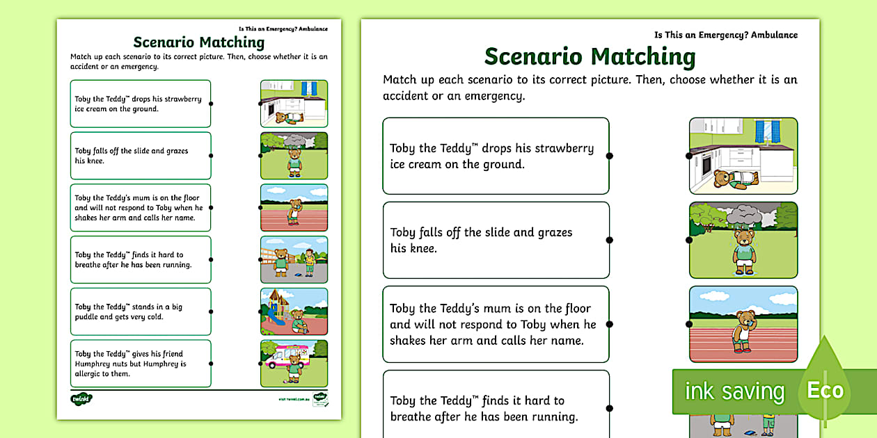 FREE! - Scenario Word and Picture Matching Worksheet to Support ...