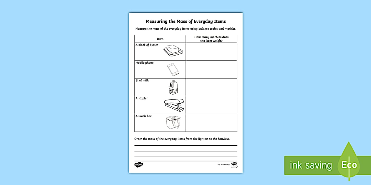 NSW Measuring the Mass of Everyday Items Worksheet - Twinkl