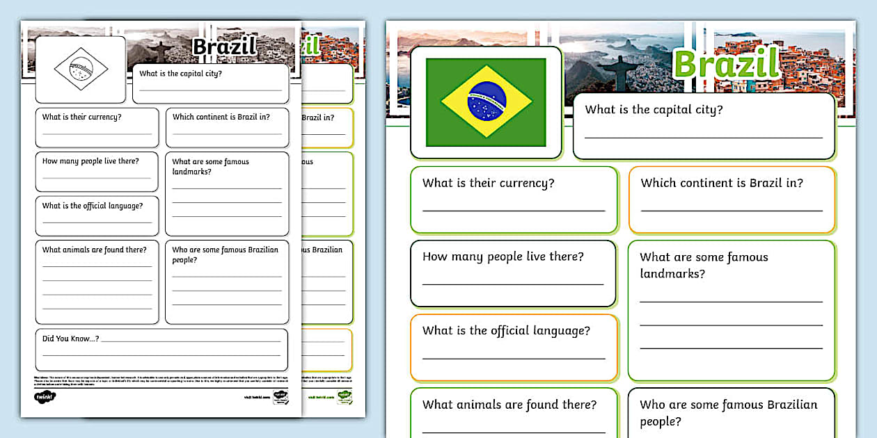 KS1 Brazil Fact File Template (teacher made) - Twinkl