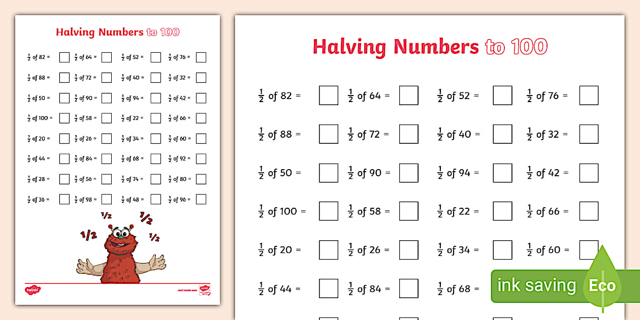 👉 Finding Half of a Number Worksheet | Twinkl | Maths | KS1