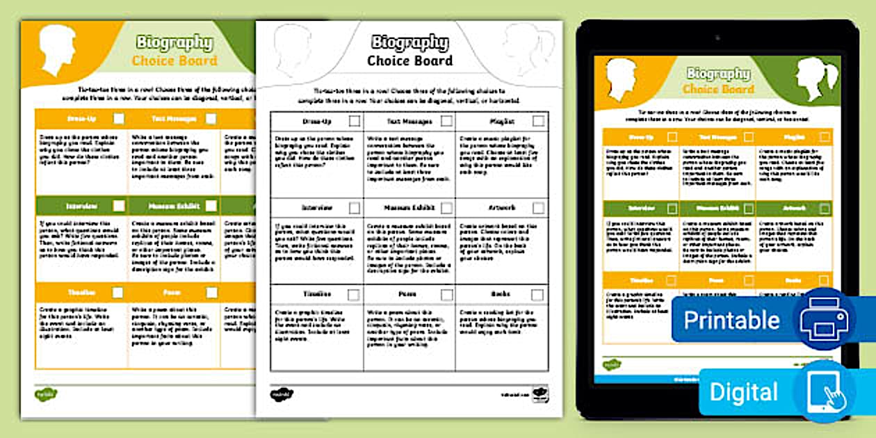 Biography Choice Board (Teacher-Made) - Twinkl