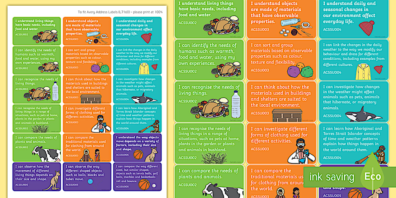 TAS Australian Curriculum Foundation Science Objective Stickers