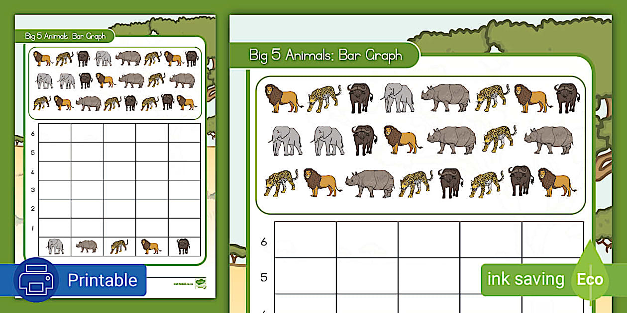 Grade R Data Handling Big 5 Animals Bar Graph - Twinkl