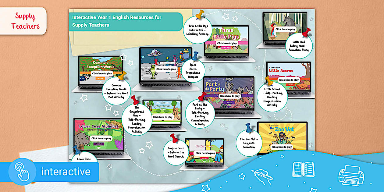 Interactive Year 1 English Resources for Supply Teachers