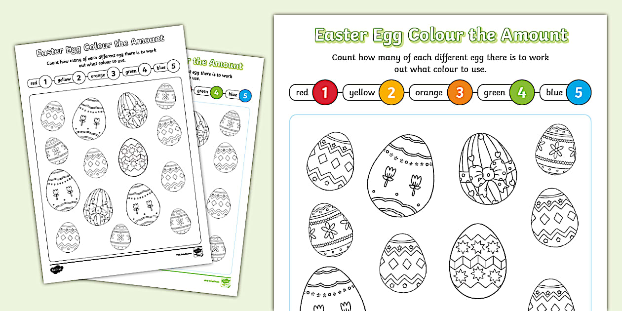 👉 Easter Egg Colour the Amount Worksheet (teacher made)