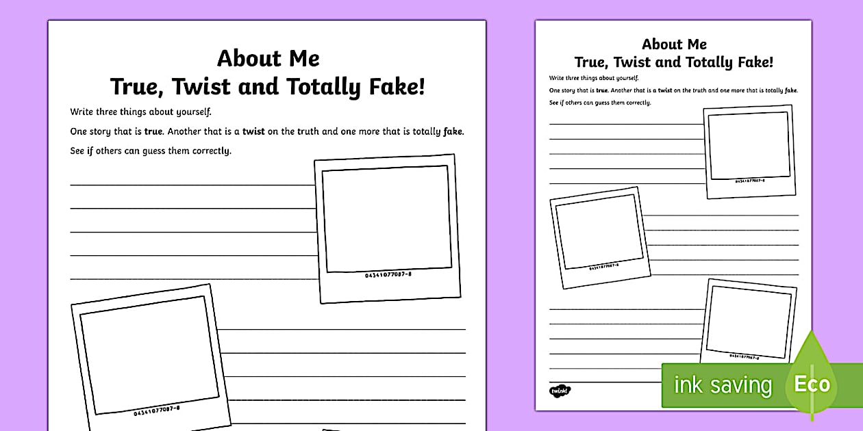 SA About Me True, Twist and Totally Fake! Worksheet - Twinkl