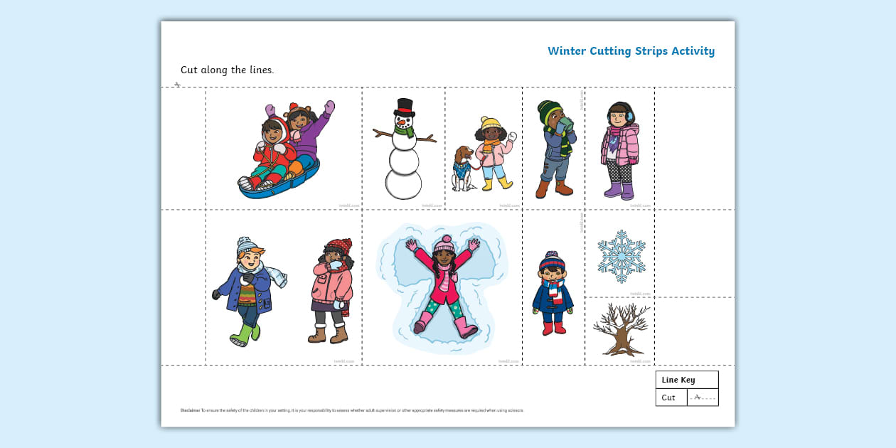 Winter Cutting Strips Activity (teacher made) - Twinkl