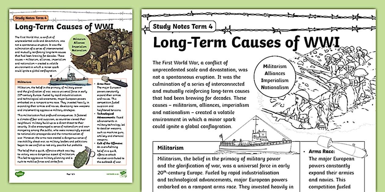 Grade 8 History Term 4 Notes: Causes of WWI - Twinkl