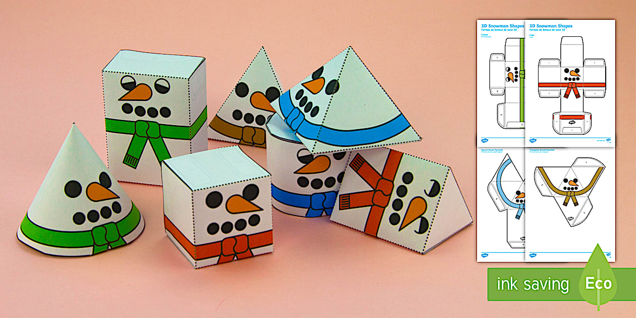 Simple 3D Snowman Shapes Christmas Nets Paper Craft English/Portuguese