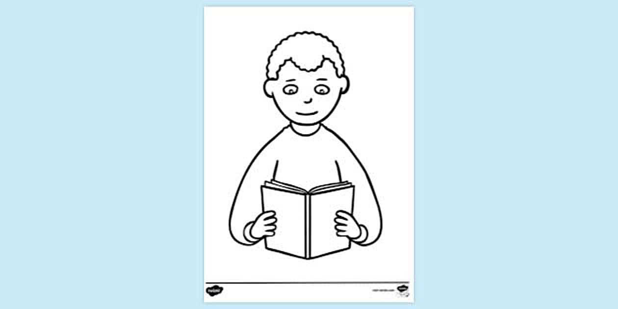 Boy Reading With Eyes Open Colouring Sheet (teacher made)
