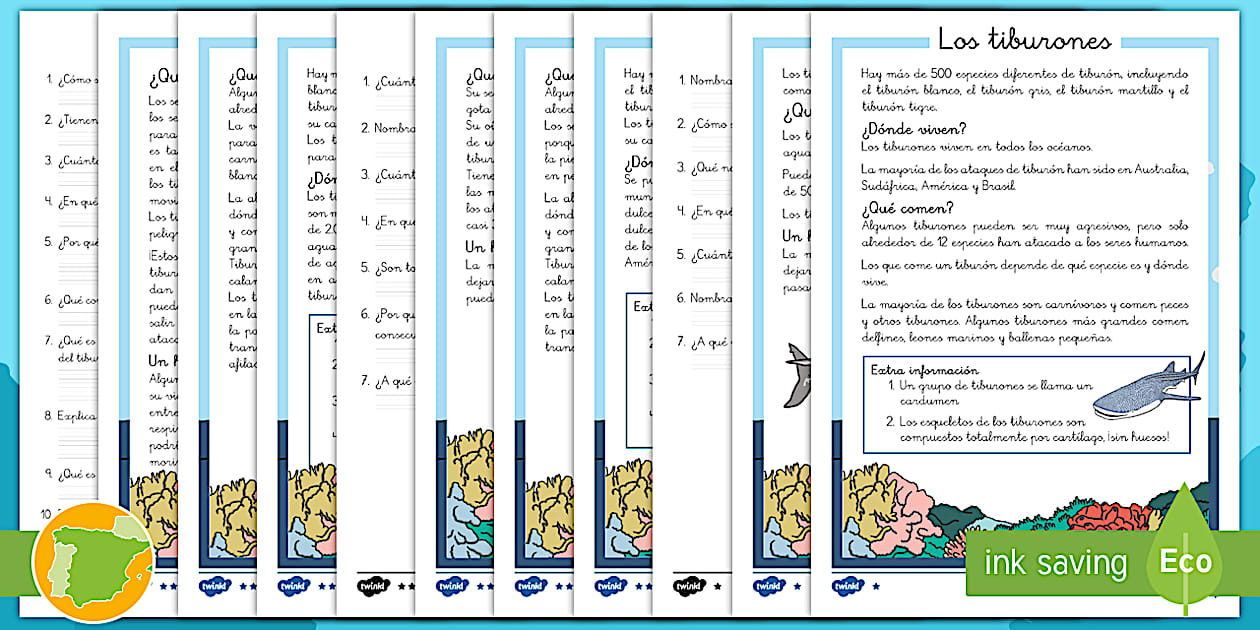 Comprensión lectora por niveles: Los tiburones