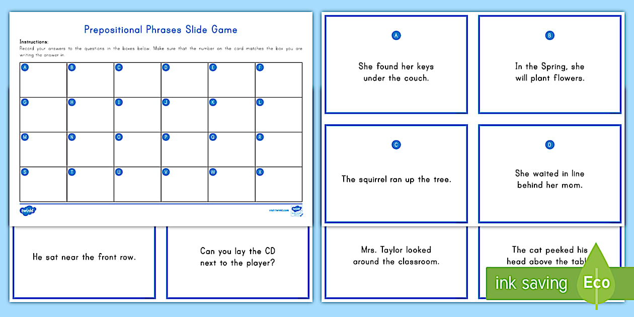 Prepositional Phrase Slide Game (teacher made) - Twinkl