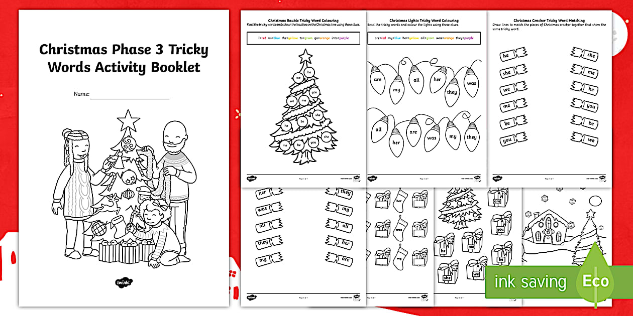 Phase 3 Christmas Phonics Tricky Words Activity Booklet