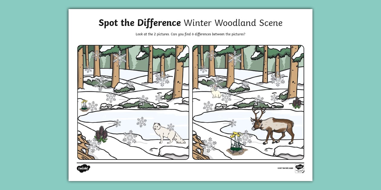 Winter Woodland Scene Spot the Difference Activity - Twinkl