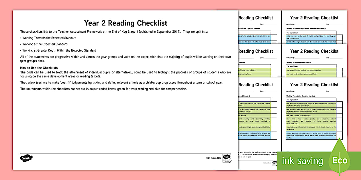 Year 2 Reading Objectives | Reading Checklist - Twinkl