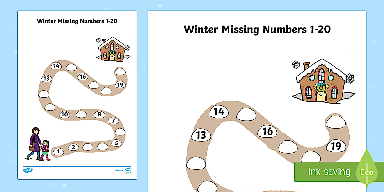 Editable Winter Path Missing Numbers to 20 Worksheet