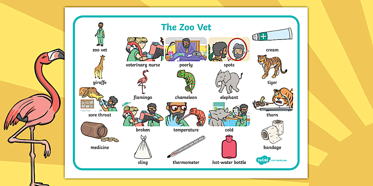 Black and White The Zoo Vet Word Mat (teacher made) - Twinkl