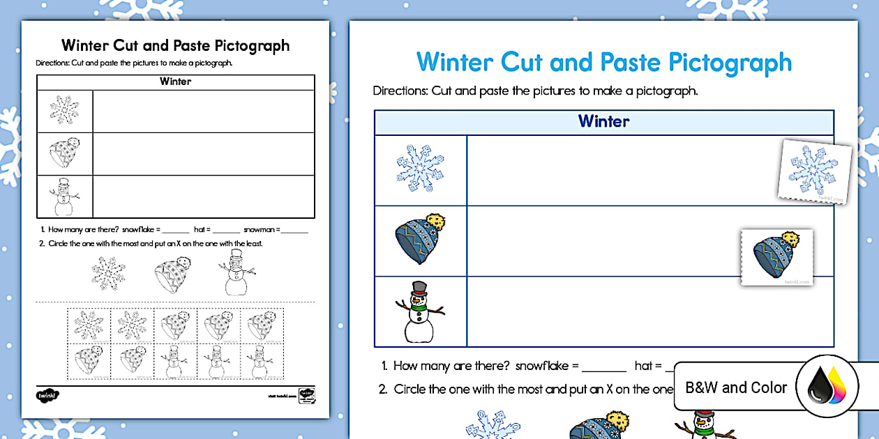 Prekindergarten Winter Cut and Paste Pictograph Worksheet