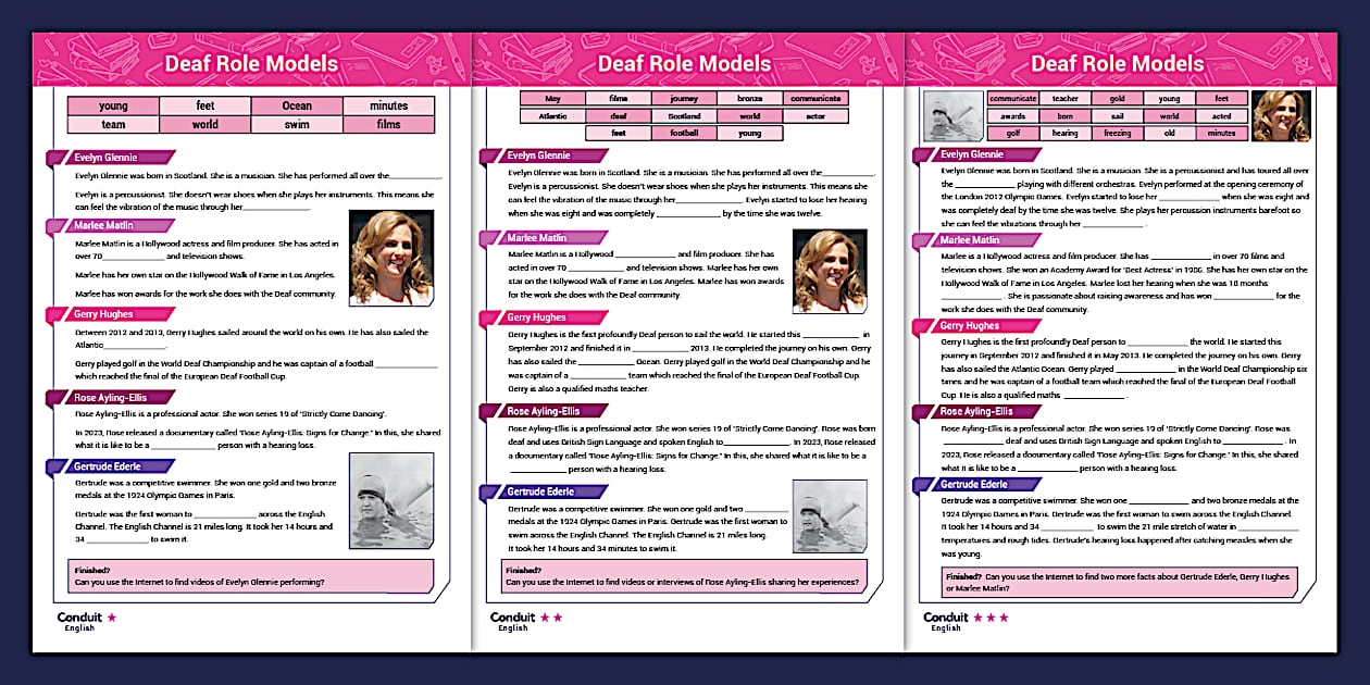 Reinforcing Reading: Deaf Role Models Cloze Passages