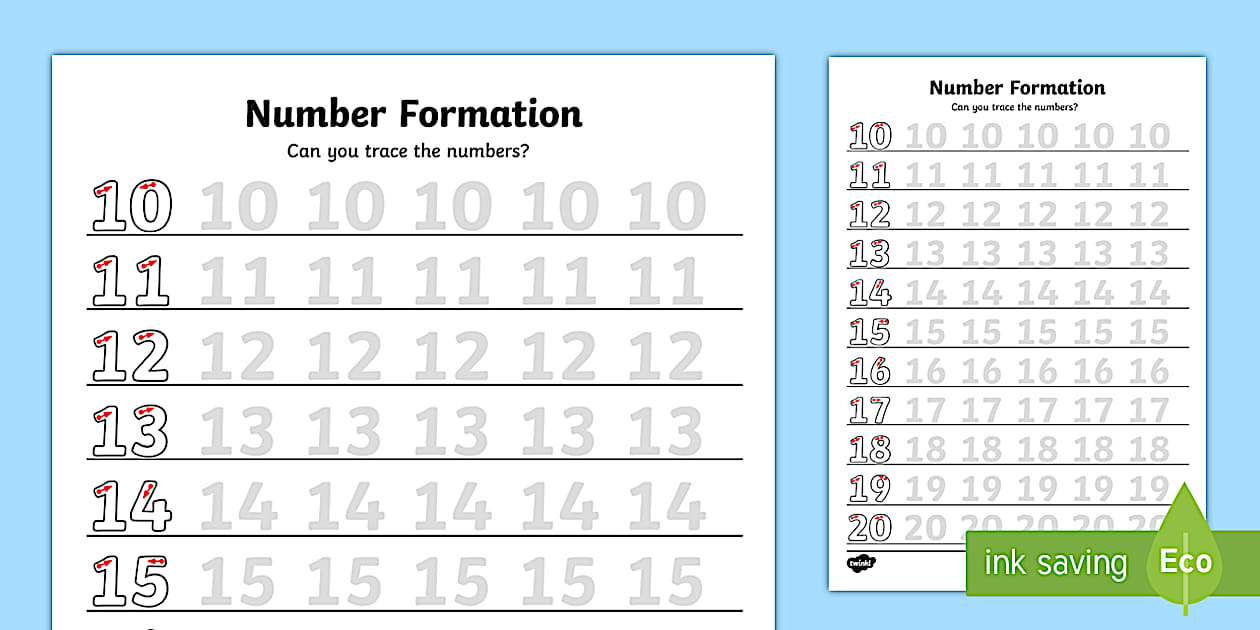 Number Formation 10 to 20 Worksheet (teacher made) - Twinkl