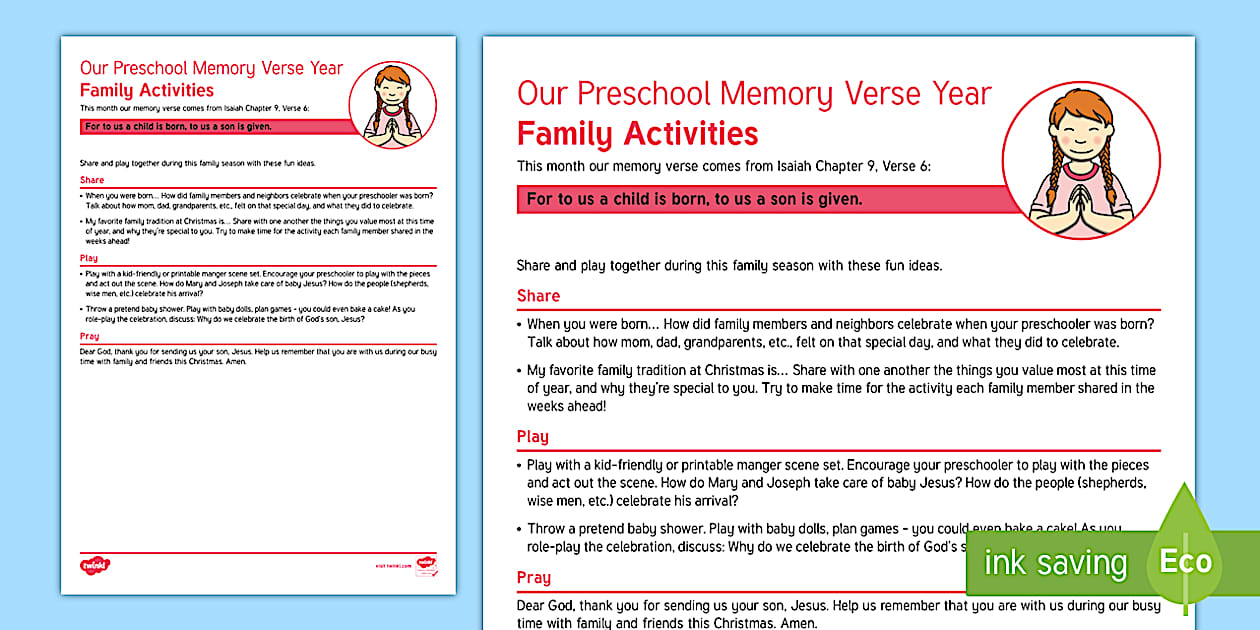 Isaiah 9:6 Memory Verse Family Worksheet - Twinkl