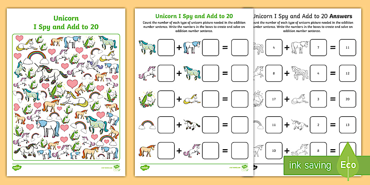 Unicorn I Spy and Add to 20 (teacher made) - Twinkl