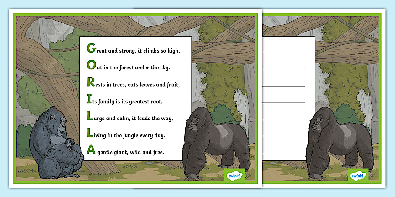 Gorilla Acrostic Poem Example and Template - Twinkl
