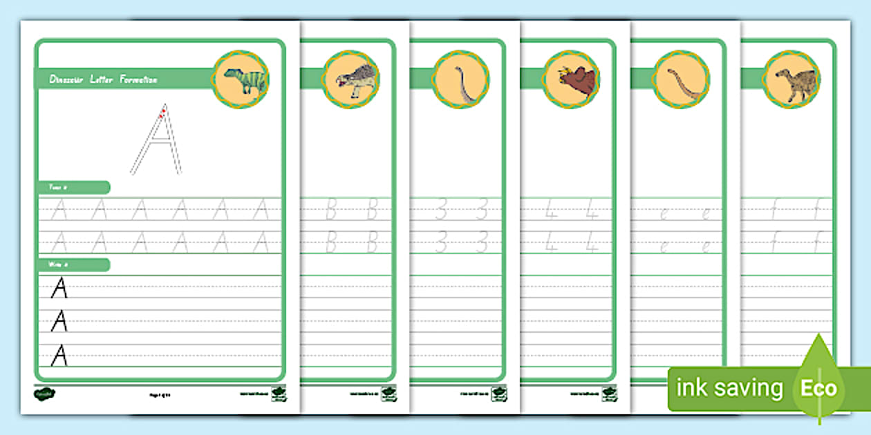 Dinosaur Letter and Number Formation Handwriting Cards