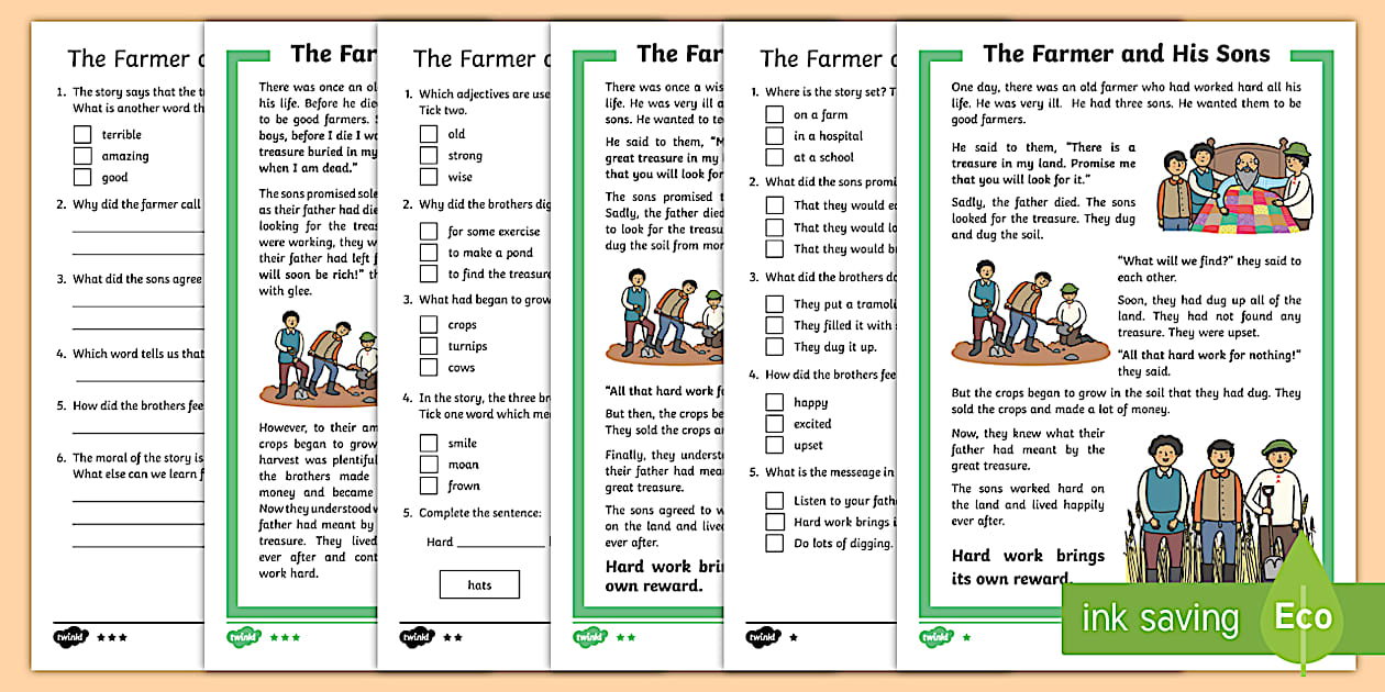 KS1 The Farmer and His Sons Differentiated Reading Comprehension Activity