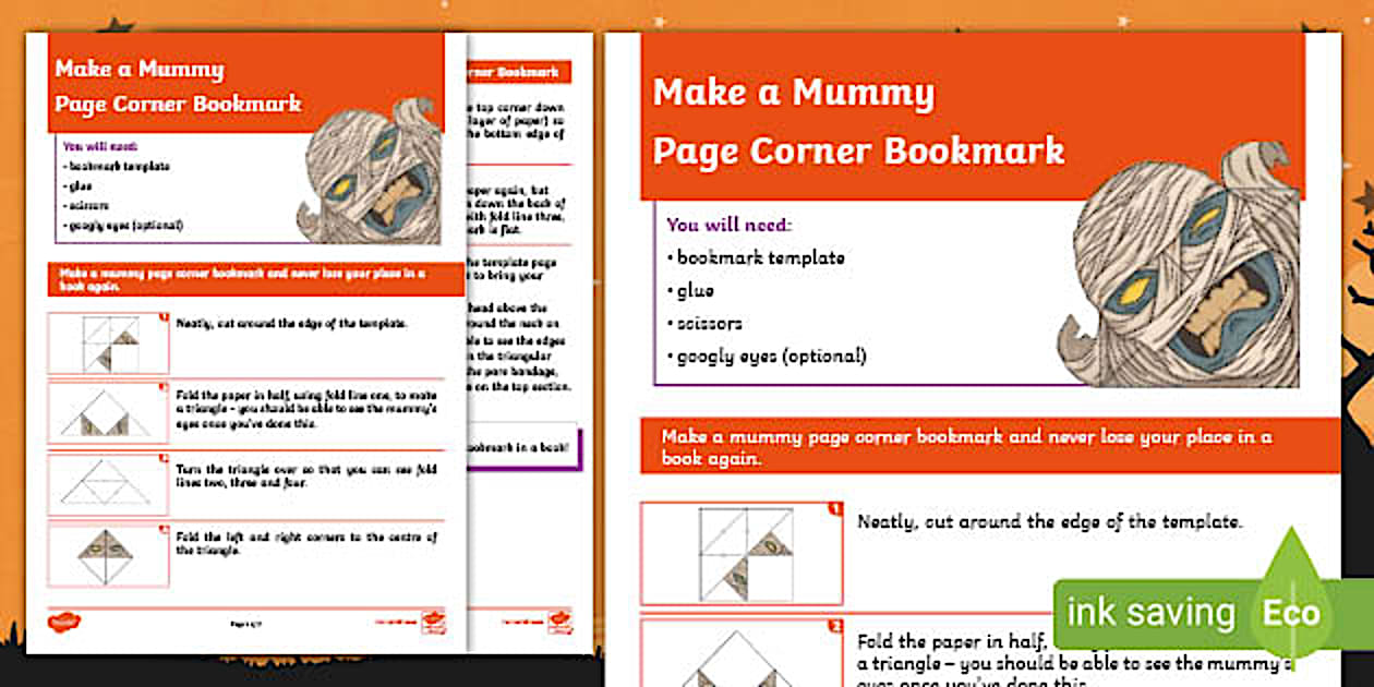 Mummy Page Corner Bookmark Paper Craft (Teacher-Made)
