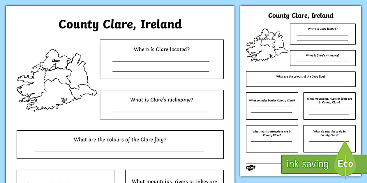 County Clare Worksheet (teacher made) - Twinkl