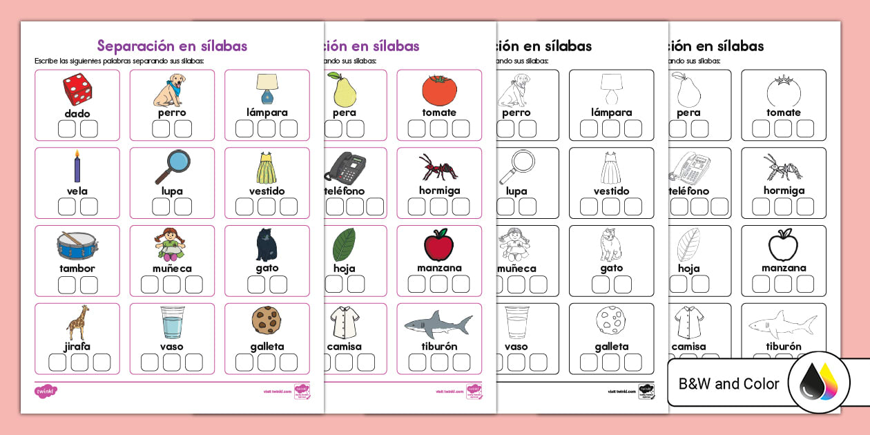 Actividad: Separación de sílabas - Twinkl