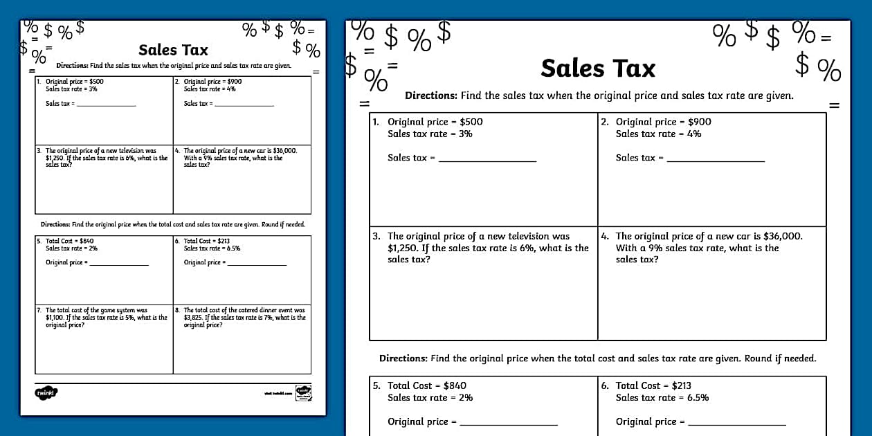 Fun Sales Tax Activity for Seventh Grade | Twinkl USA