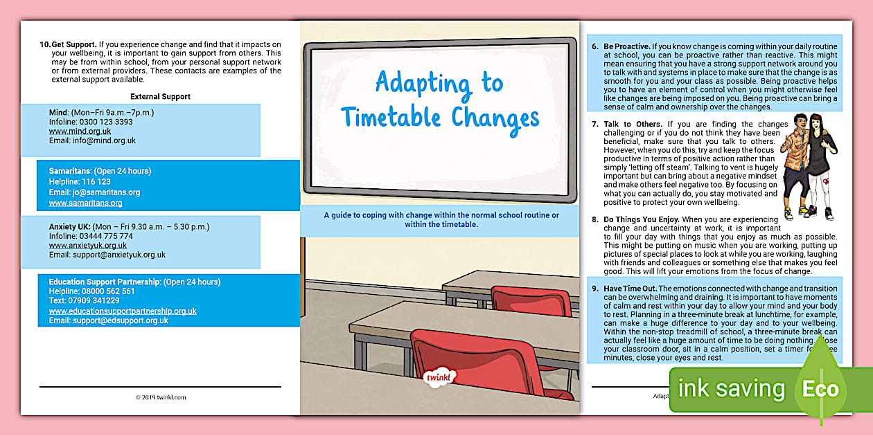 Adapting to Timetable Changes Information Leaflet - Twinkl