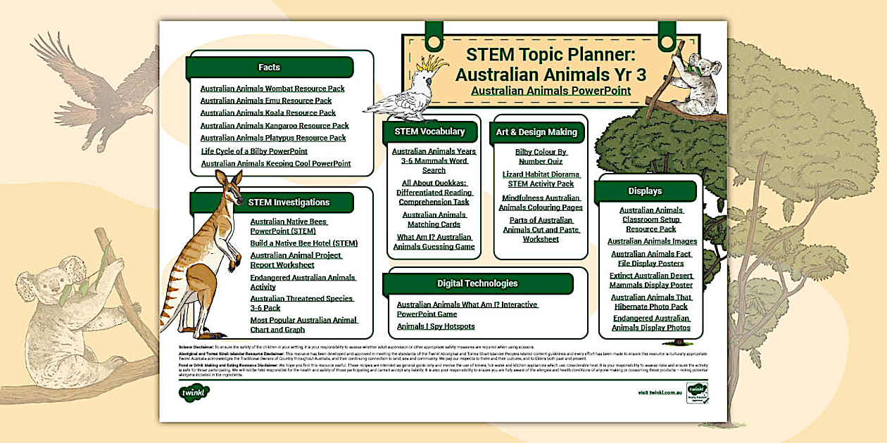 STEM Topic Planner: Australian Animals Yr 3 (teacher made)