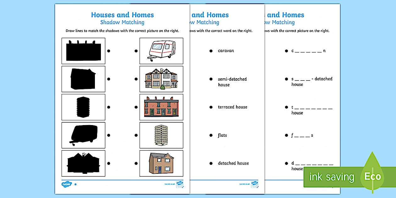 Houses and Homes Matching Worksheet / Worksheet - Twinkl