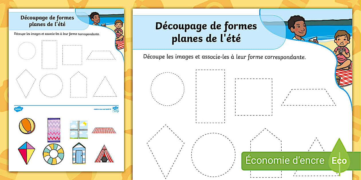 Découper et associer des formes planes de l'été - Twinkl