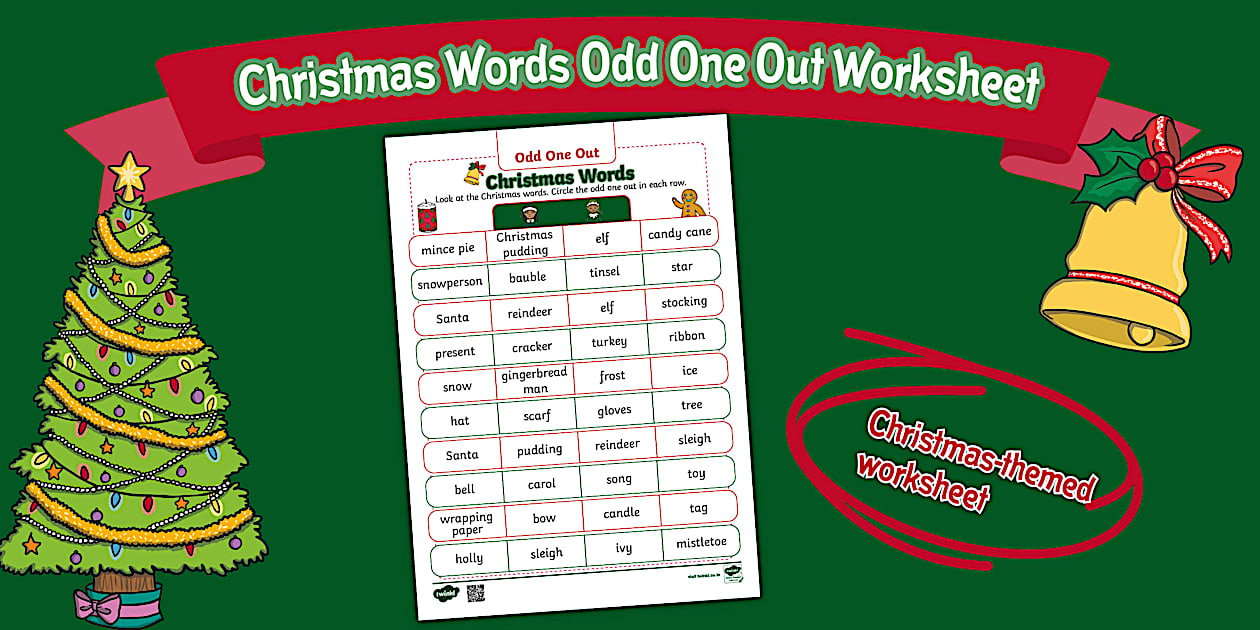 Christmas Words Odd One Out Worksheet
