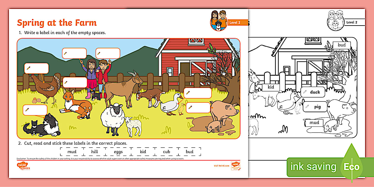 Phonics Level/Phase 2 Spring at the Farm Picture Worksheet